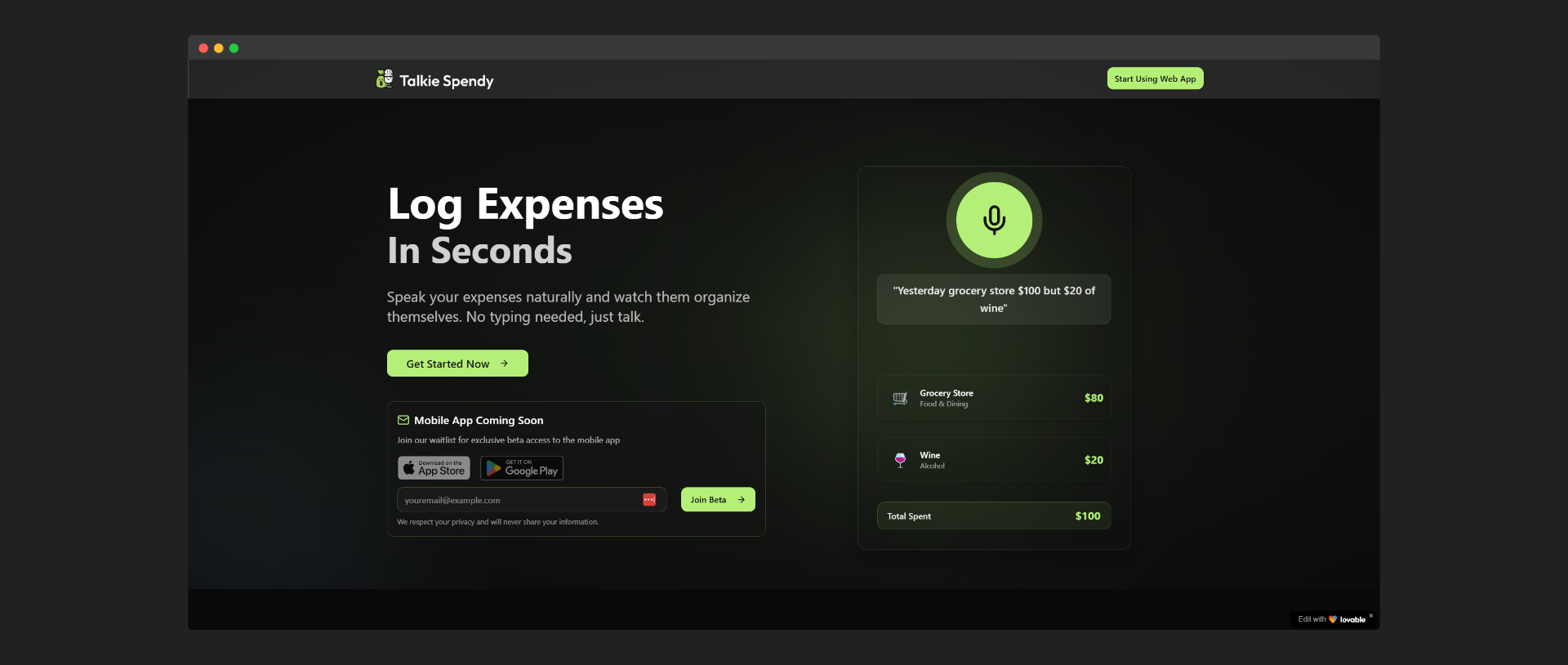 Talkie Spendy - Voice Expense Logger | Smart Budget Tracking App